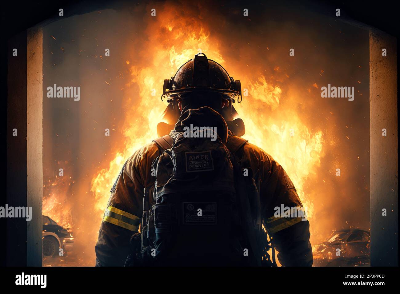 Firefighter with equipment silhouette hi-res stock photography and ...