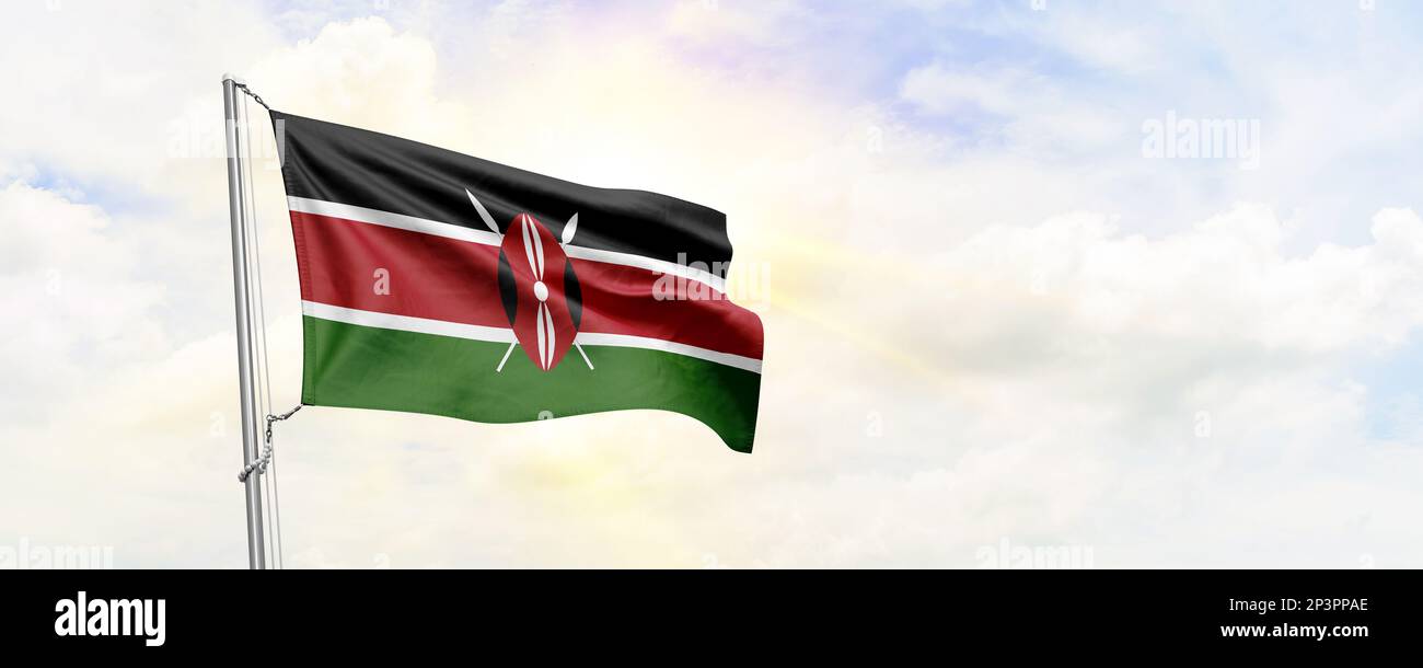 Kenya flag waving on sky background. 3D Rendering Stock Photo - Alamy