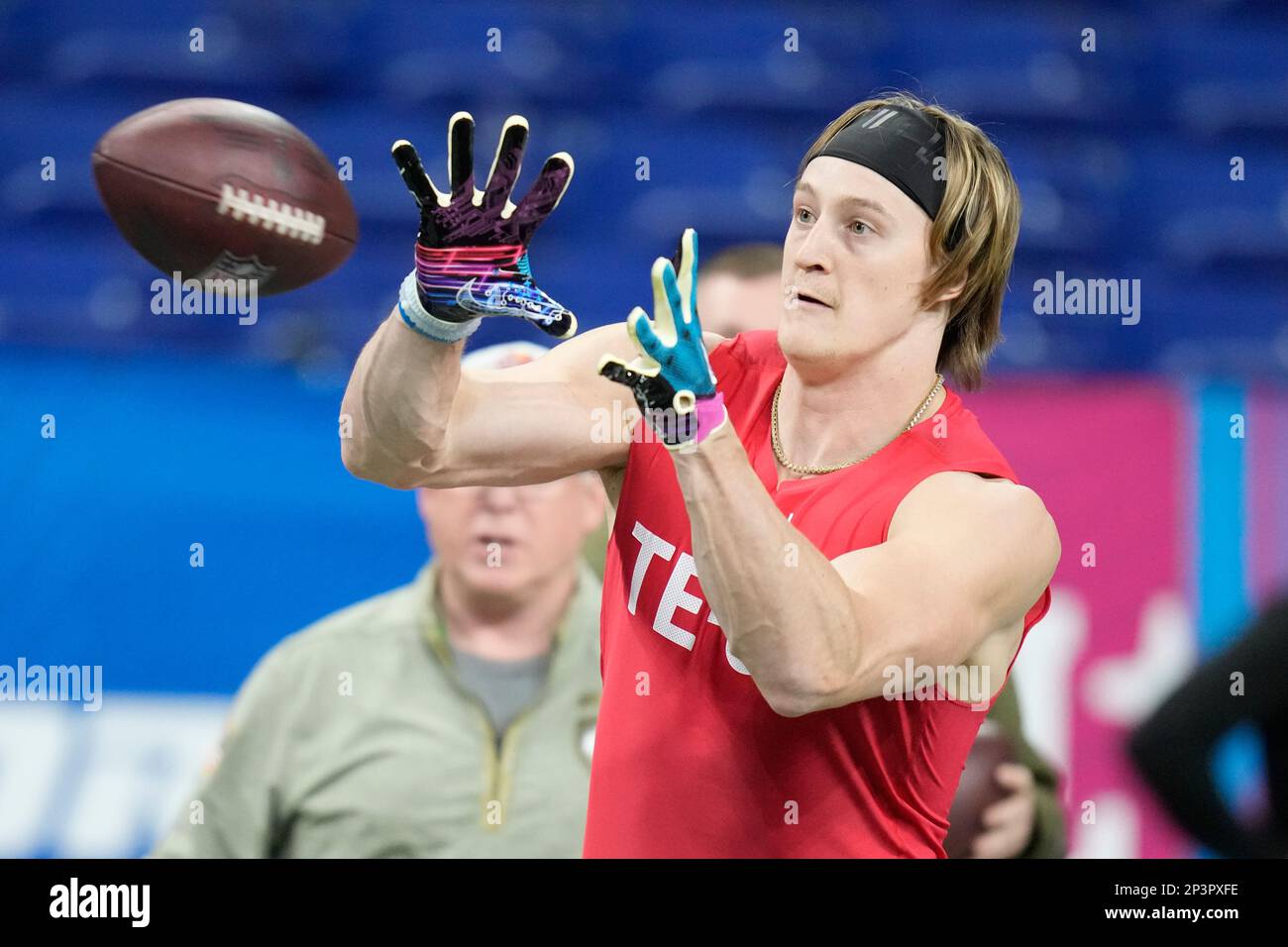 Old Dominion tight end Zack Kuntz runs a drill at the NFL football ...