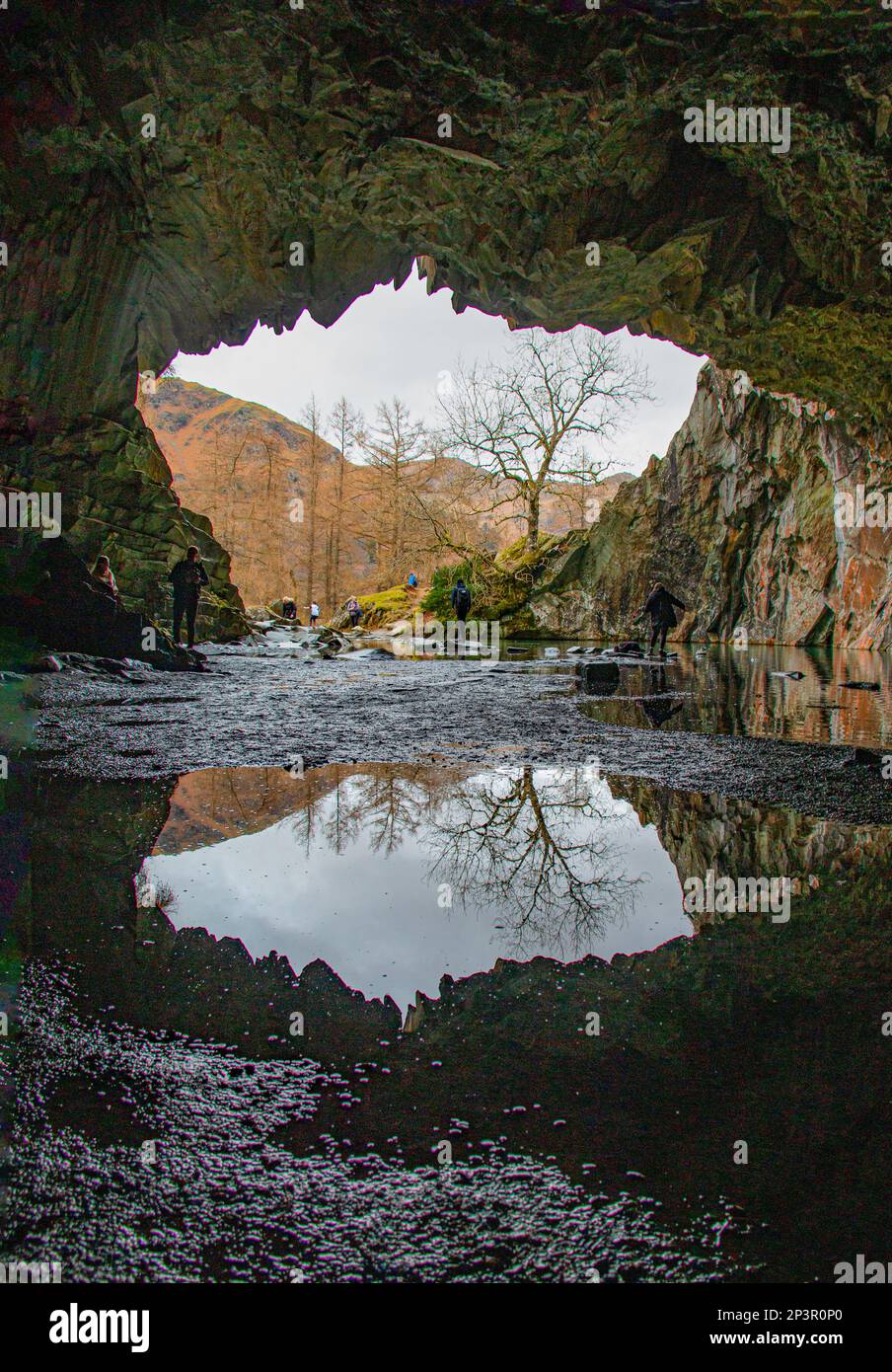 Beautiful man-made Rydal Cave, Rydal Water, Cumbria, United Kingdom ...
