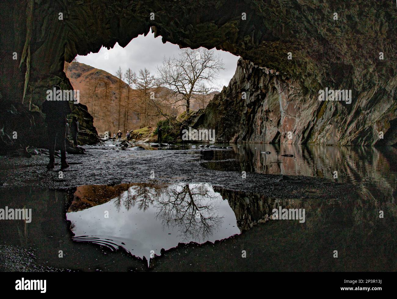 Beautiful man-made Rydal Cave, Rydal Water, Cumbria, United Kingdom ...