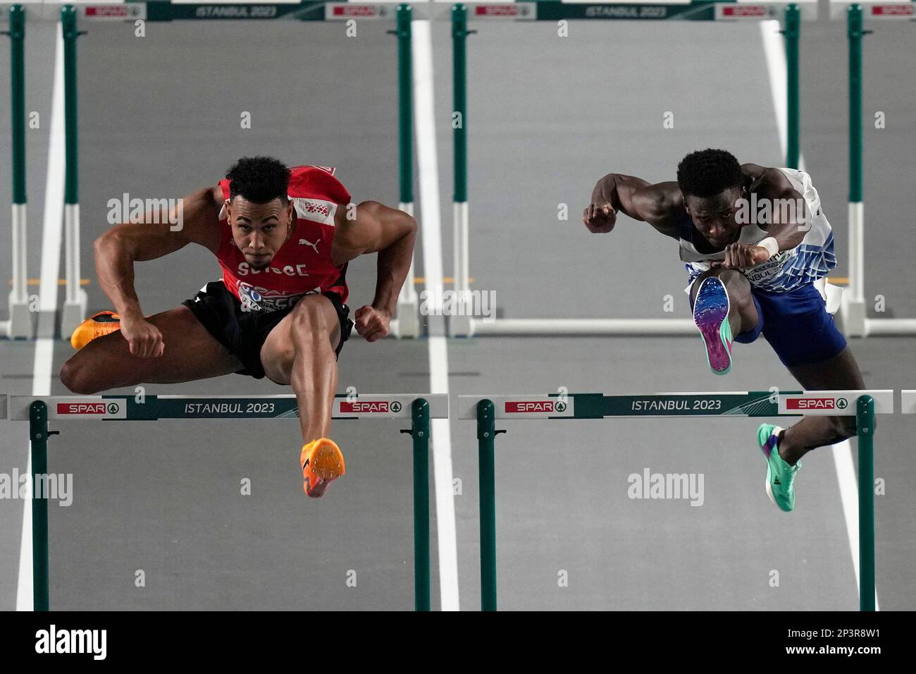 Jason Joseph, of Switzerland, left, and Just Kwaou-Mathey, of France ...
