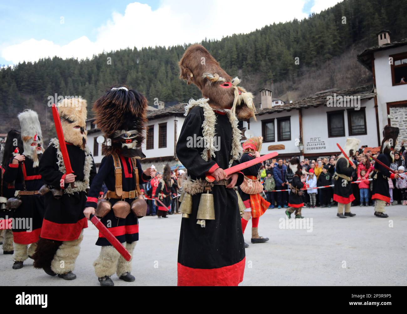 Traditional Kukeri in costume at the Festival of the Masquerade Games ...