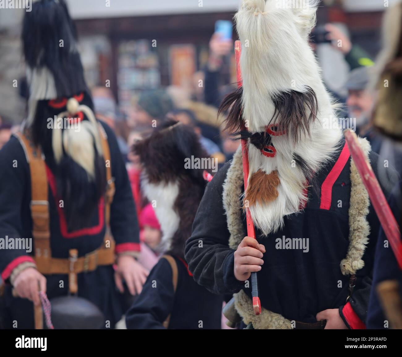 Traditional Kukeri in costume at the Festival of the Masquerade Games ...