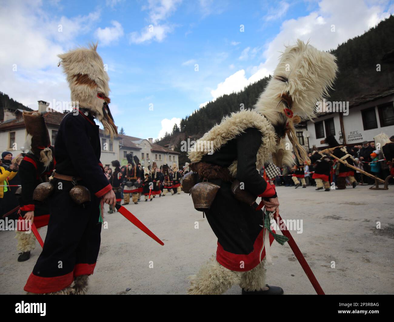 Traditional Kukeri in costume at the Festival of the Masquerade Games ...