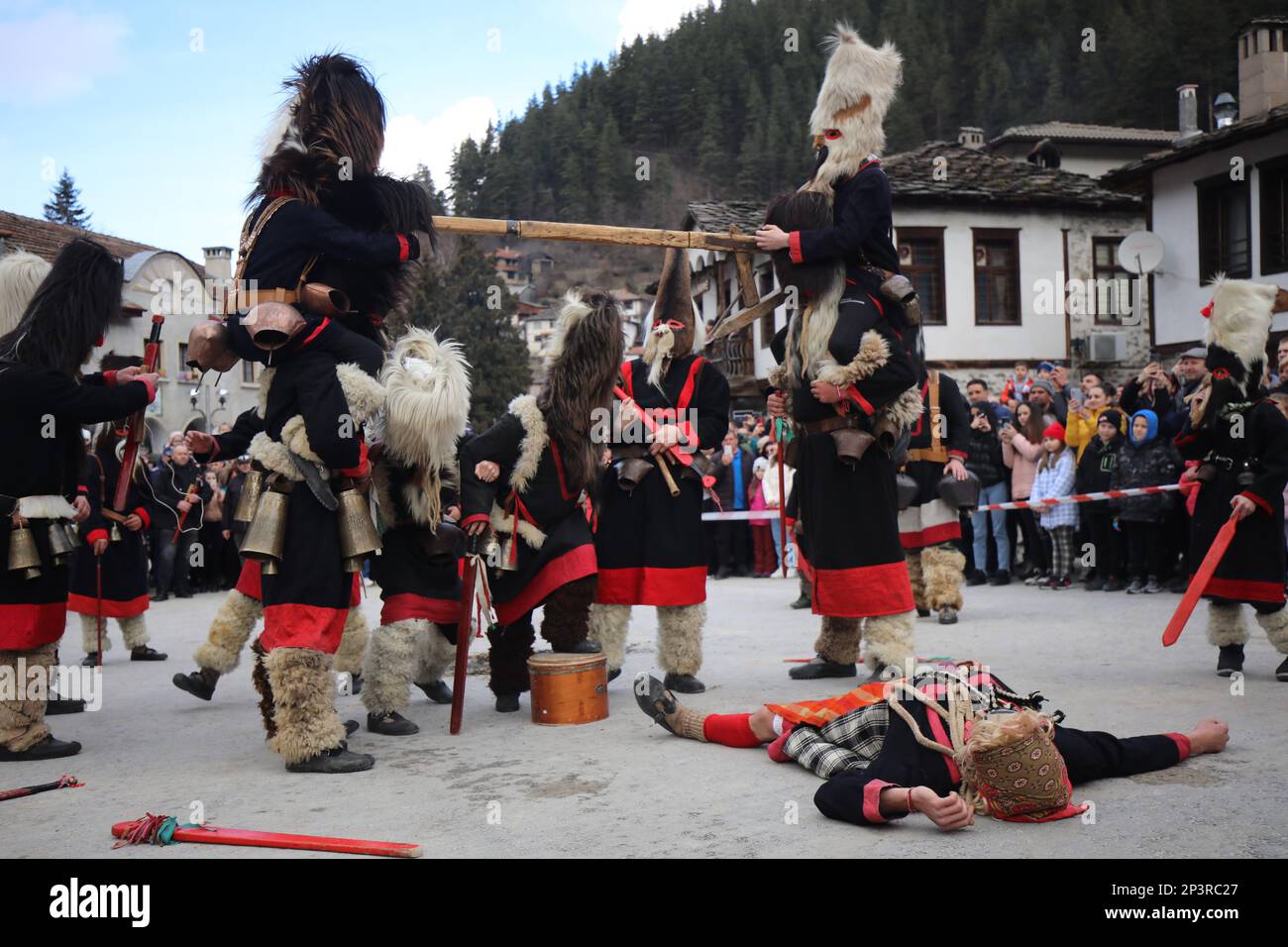 Traditional Kukeri in costume at the Festival of the Masquerade Games ...