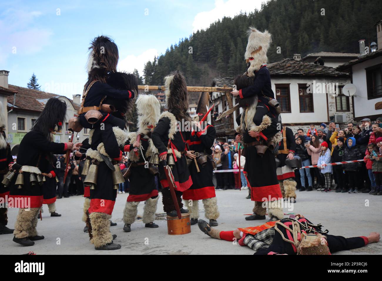 Traditional Kukeri in costume at the Festival of the Masquerade Games ...