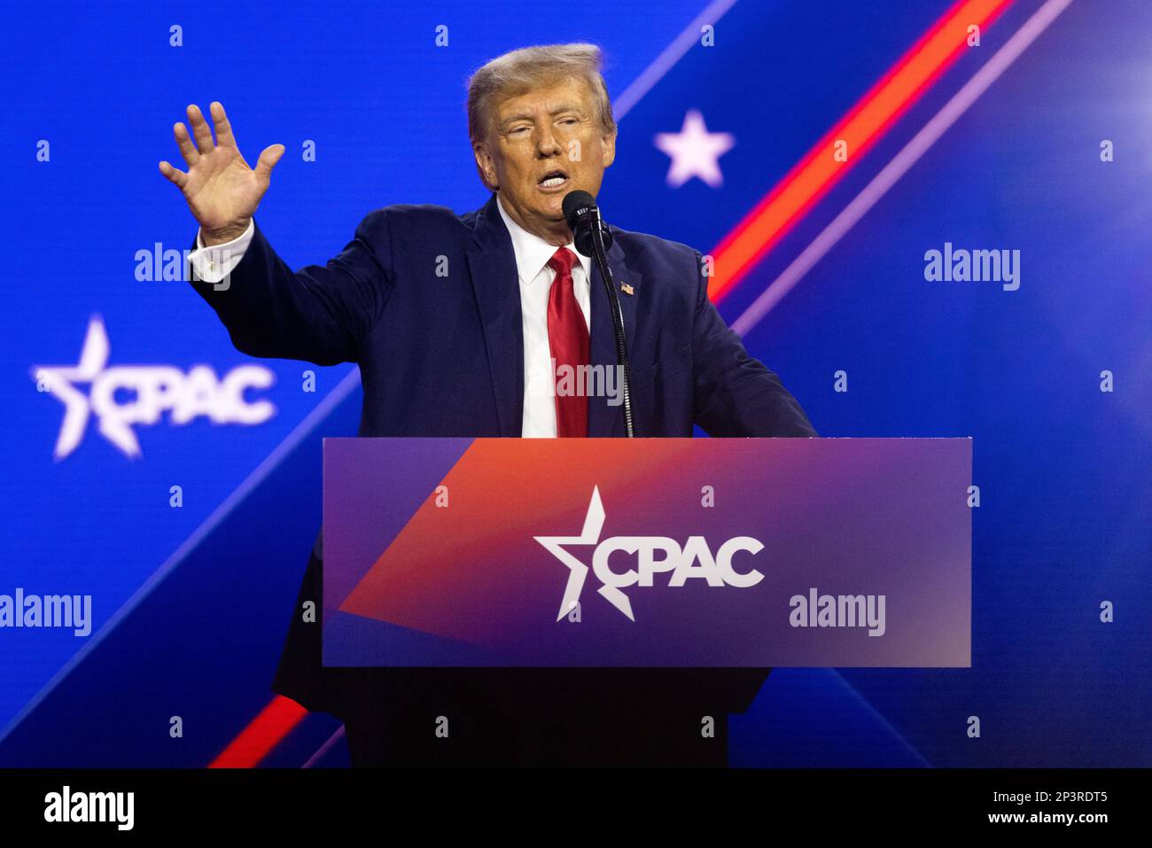 Former US President Donald J. Trump speaks at the 2023 Conservative ...