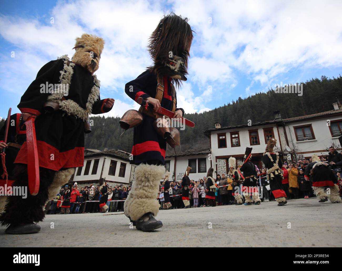 Traditional Kukeri in costume at the Festival of the Masquerade Games ...