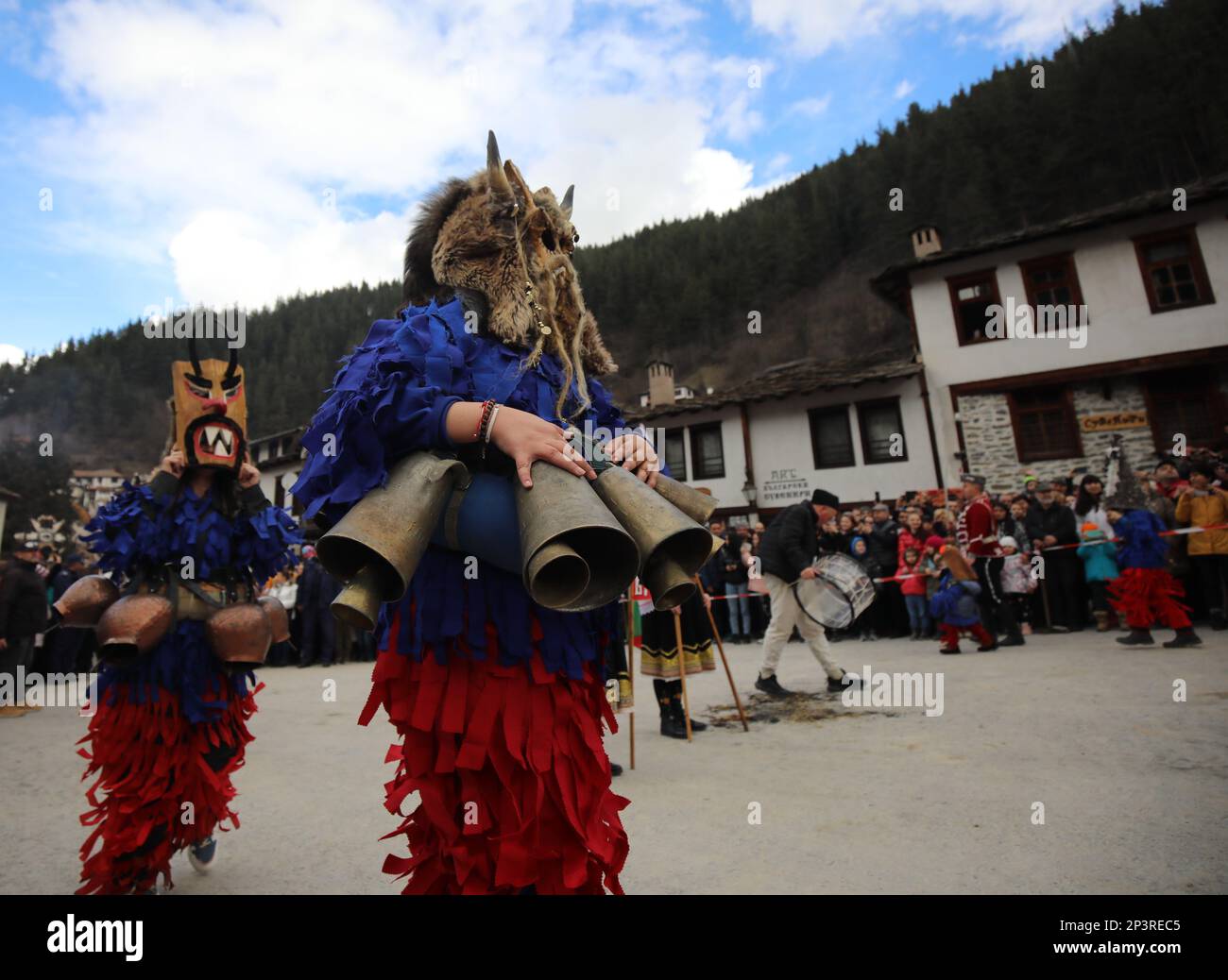 Traditional Kukeri in costume at the Festival of the Masquerade Games ...