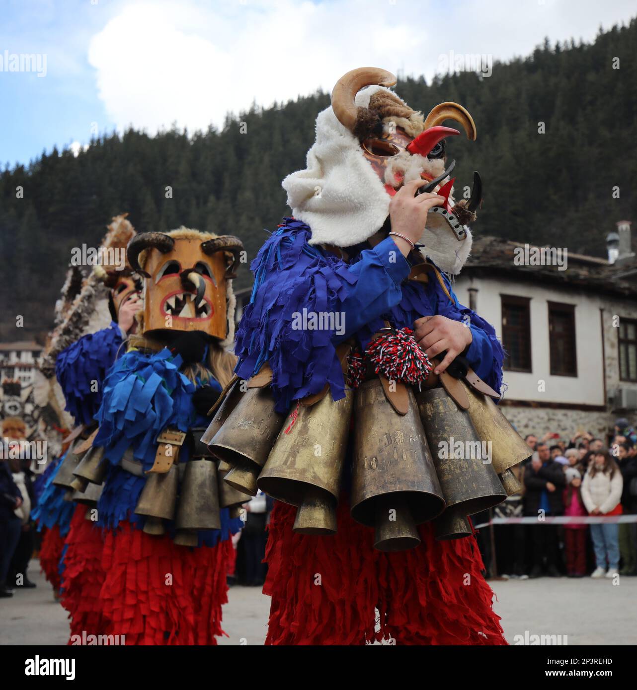 Traditional Kukeri in costume at the Festival of the Masquerade Games ...