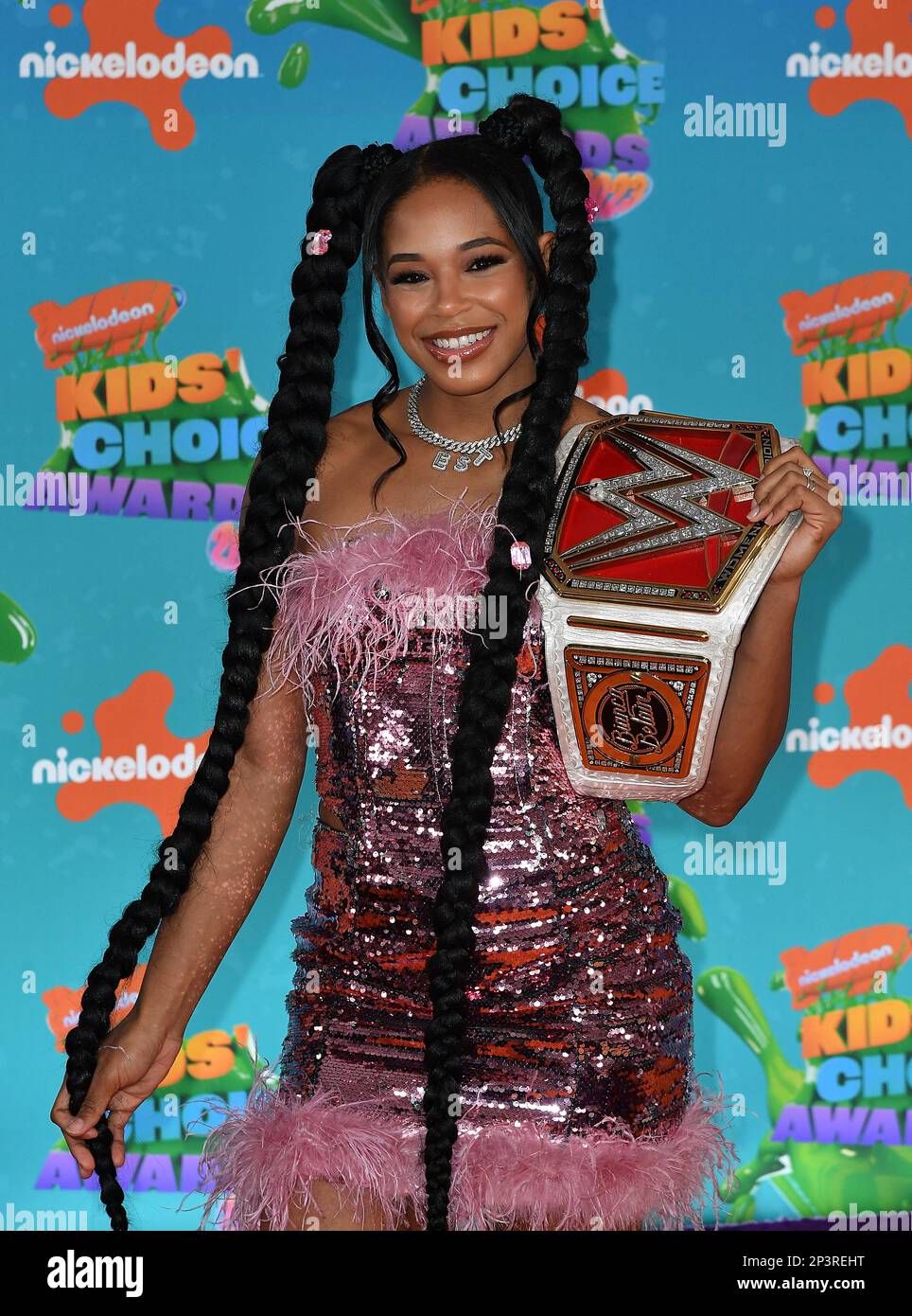 Bianca Belair attends the 2023 Nickelodeon Kids' Choice Awards at ...
