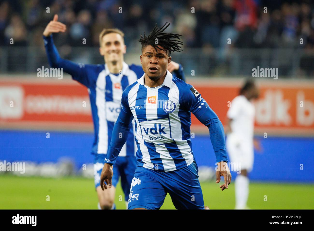 Gent's Gift Emmanuel Orban celebrates after scoring during a soccer ...