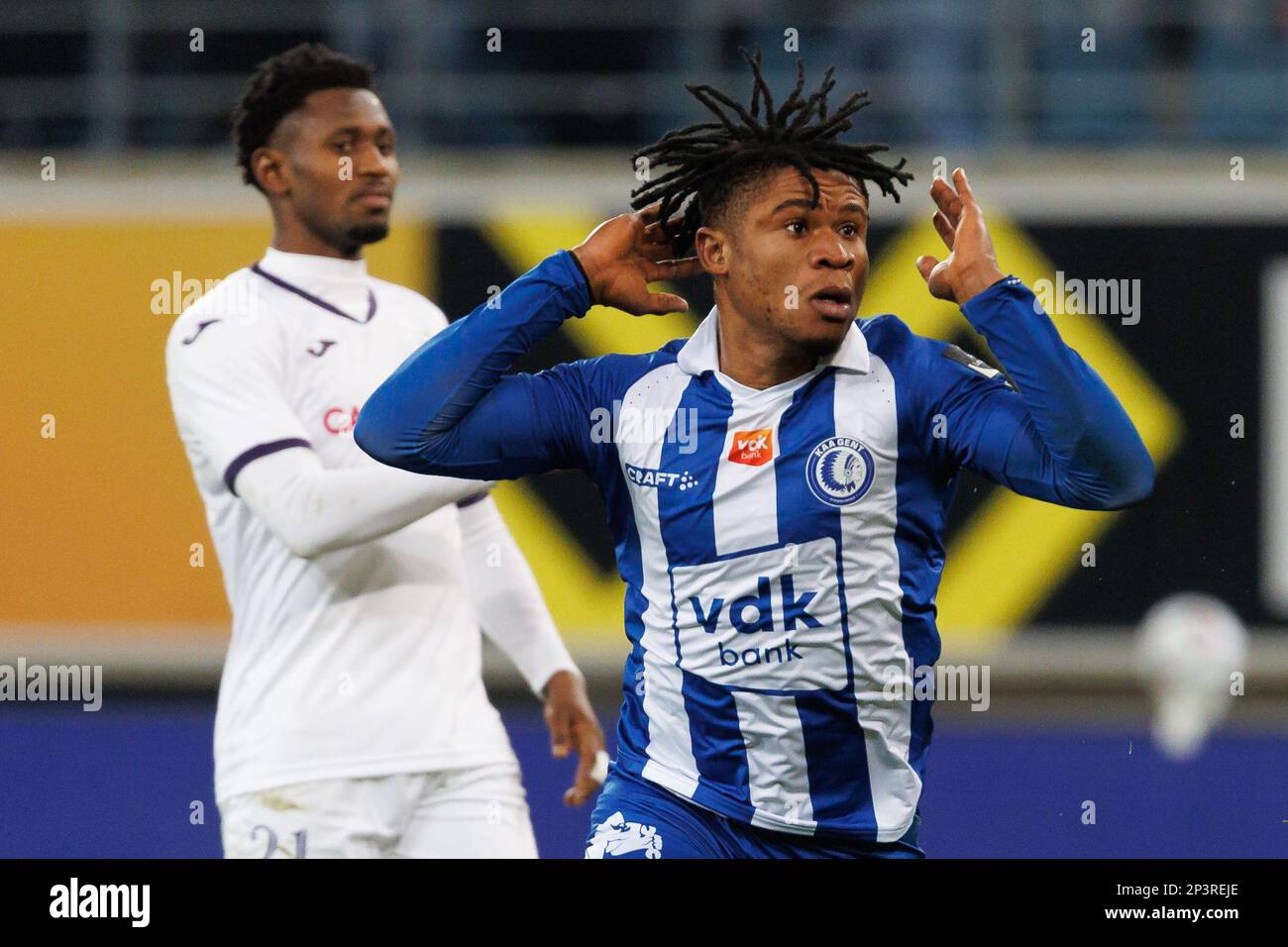 Gent's Gift Emmanuel Orban celebrates after scoring during a soccer ...