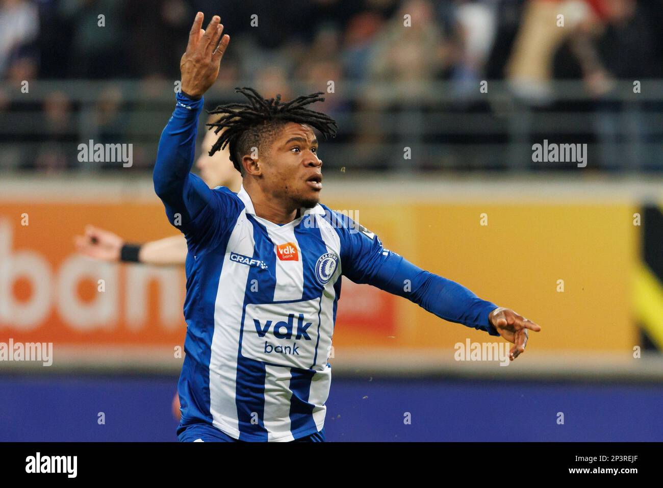 Gent's Gift Emmanuel Orban celebrates after scoring during a soccer ...