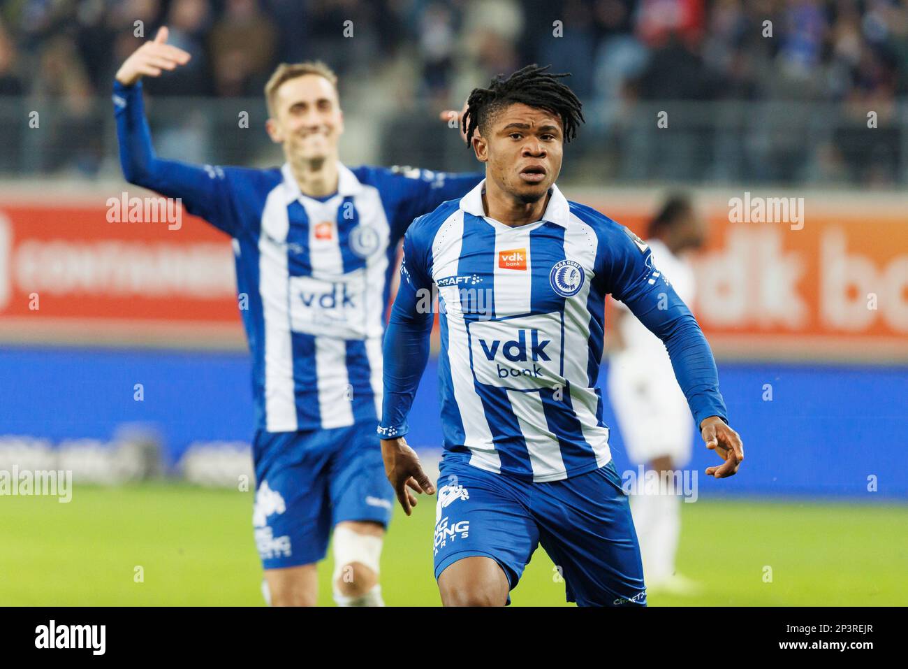 Gent's Gift Emmanuel Orban celebrates after scoring during a soccer ...