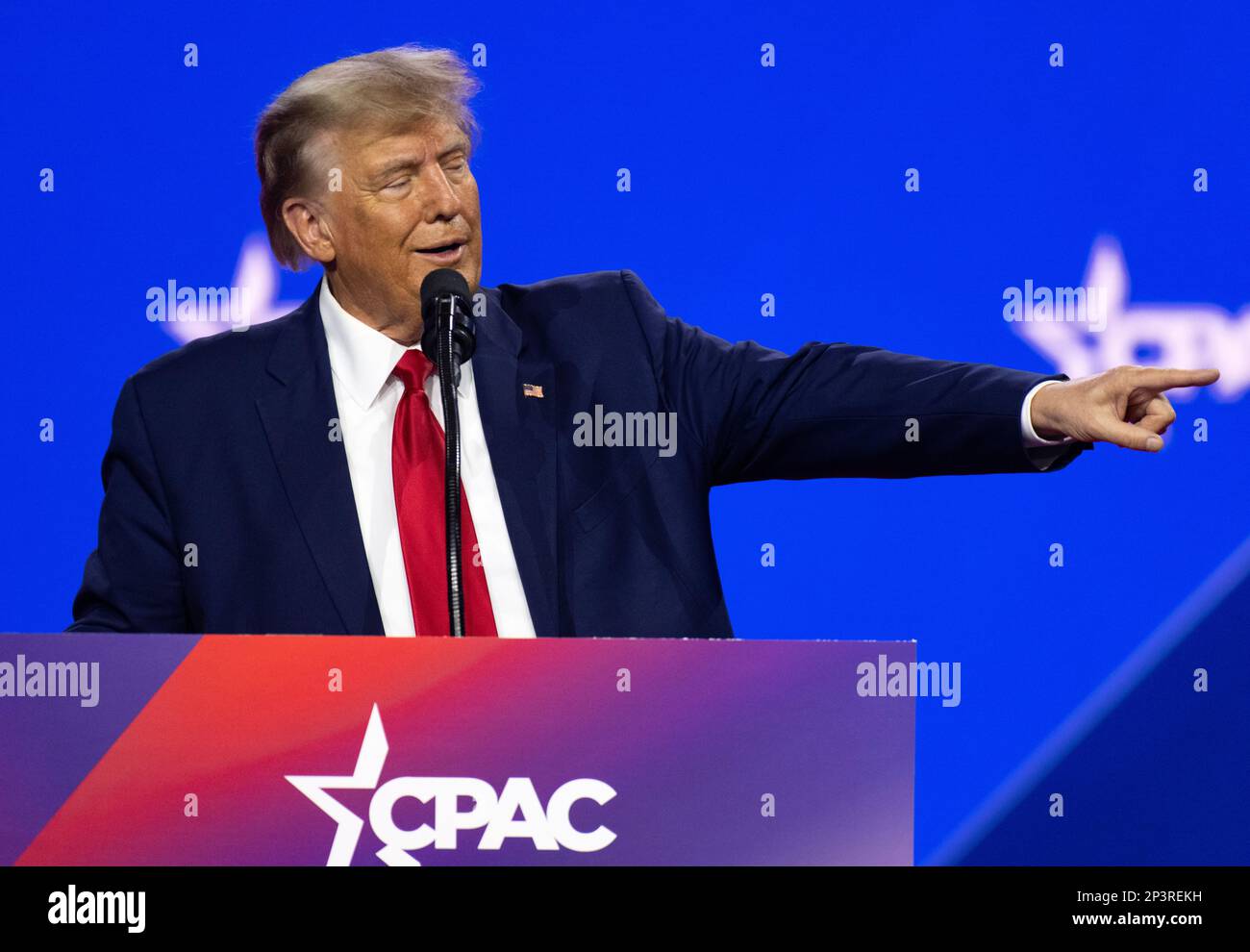 Former United States President Donald J. Trump makes remarks at the ...