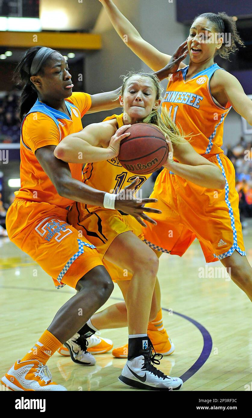 Lipscomb guard Emily Eubank, center, is defended by Tennessee forwards ...