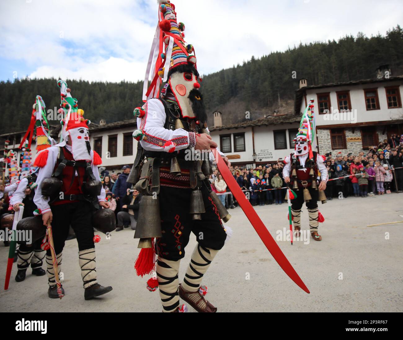Traditional Kukeri in costume at the Festival of the Masquerade Games ...