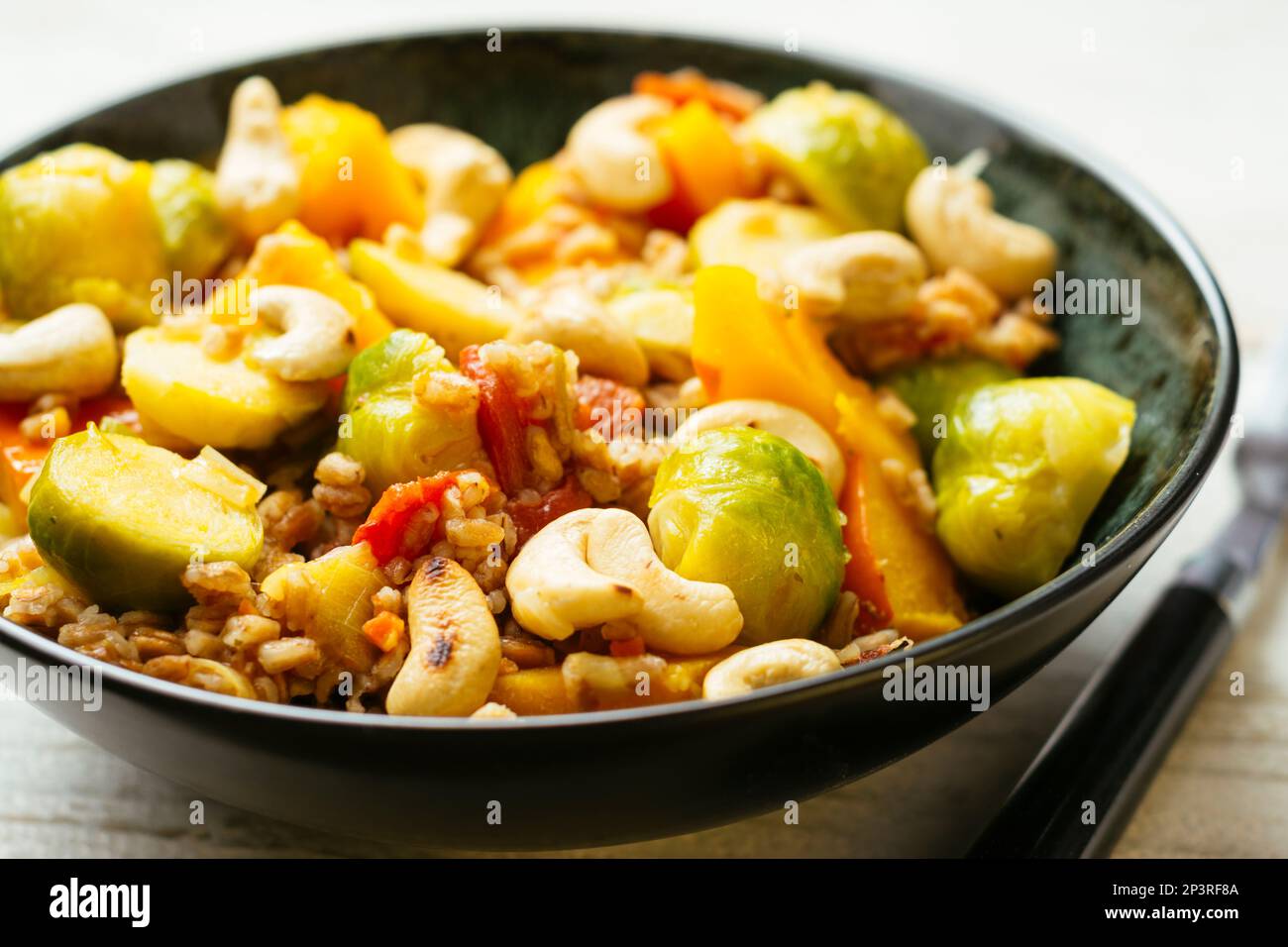 Spelt with Brussels Sprouts and Winter Squash Stock Photo - Alamy