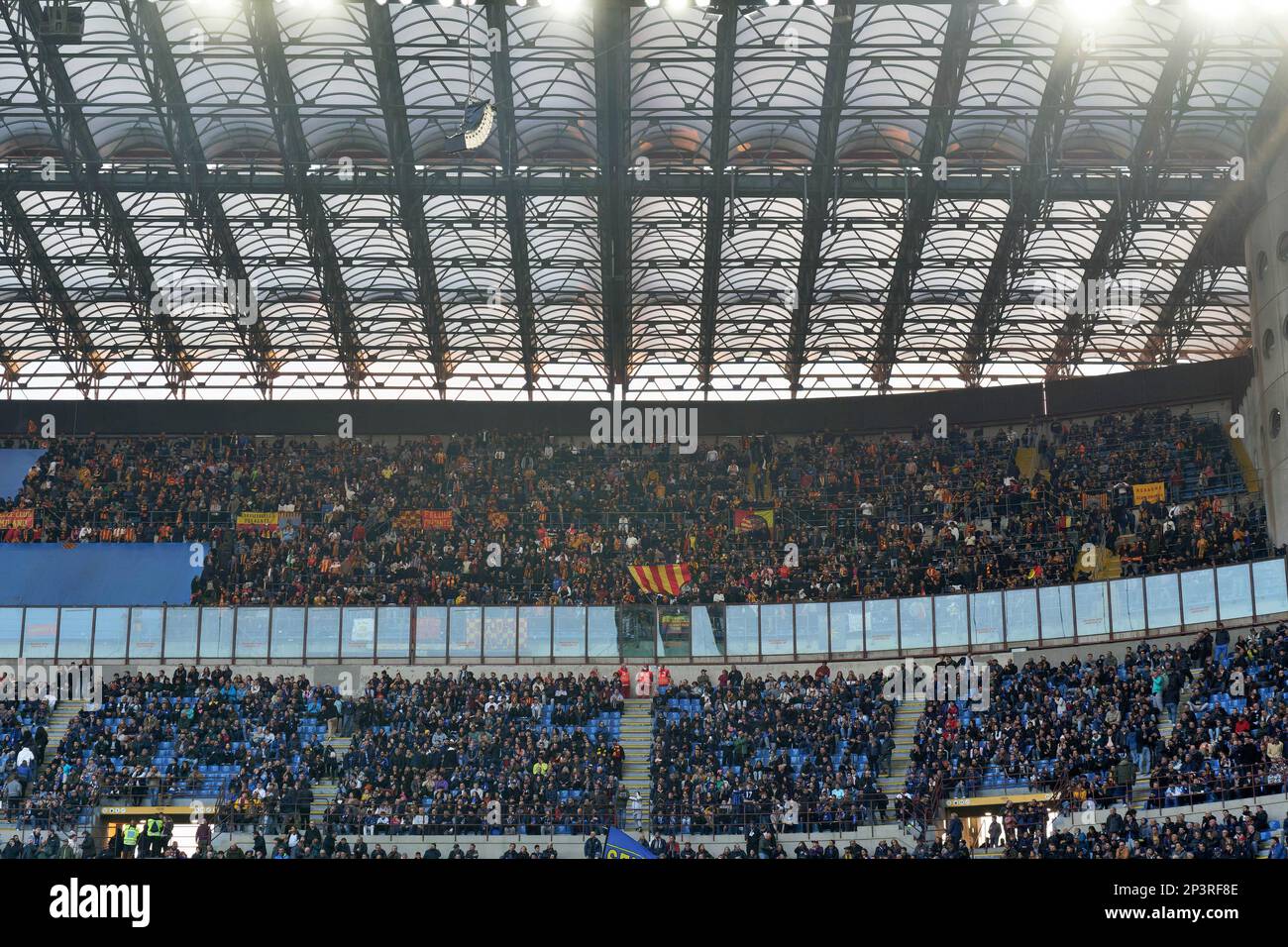 San Siro stadium, Milan, Italy, March 05, 2023, US Lecce Supporters ...