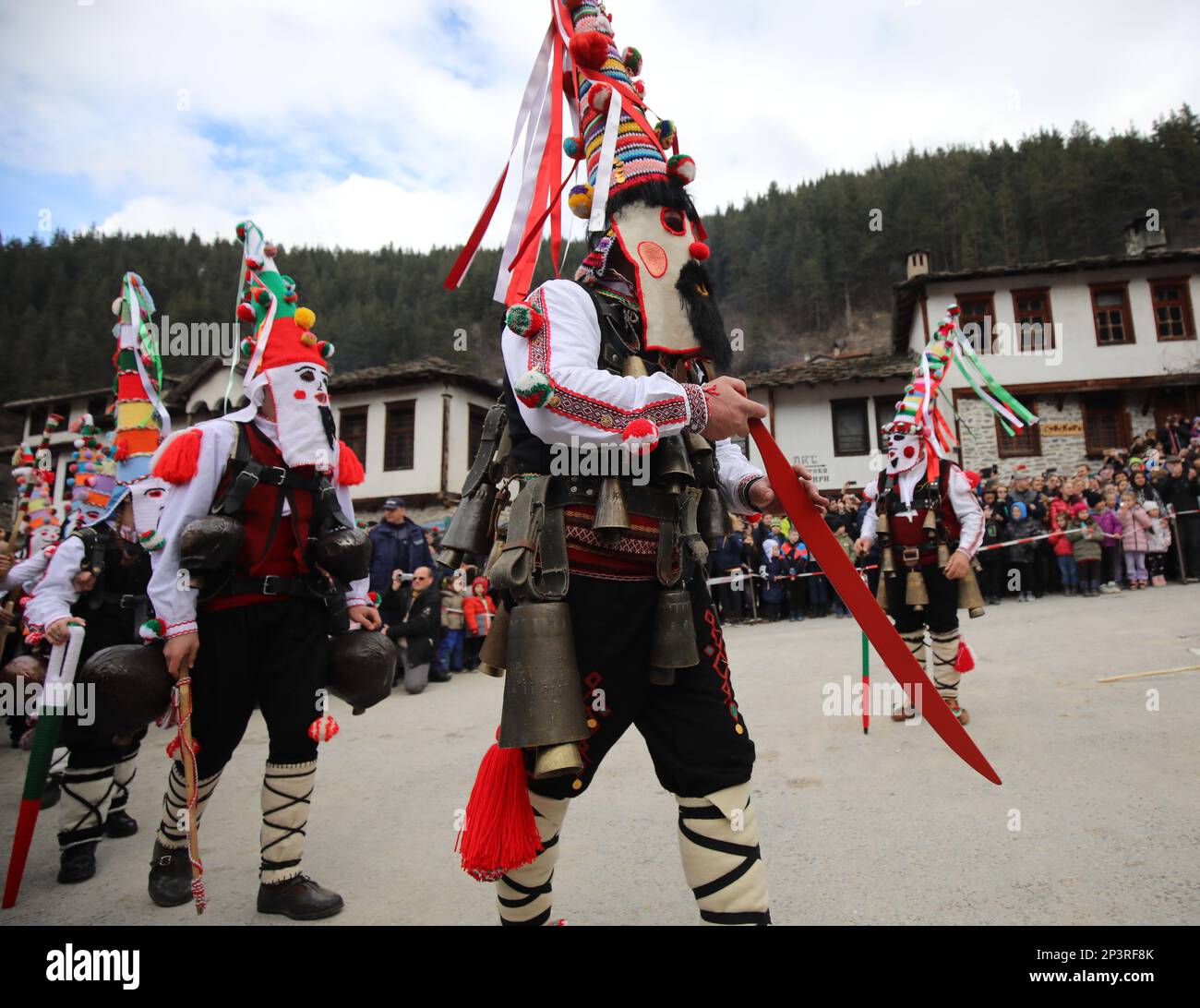 Traditional Kukeri in costume at the Festival of the Masquerade Games ...