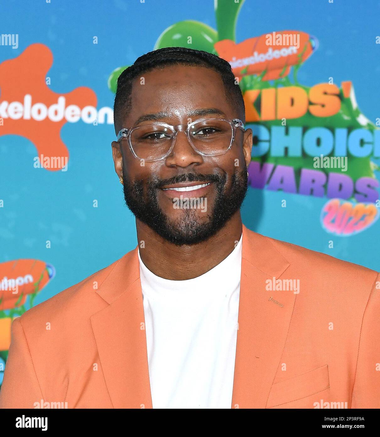 Nate Burleson attends the 2023 Nickelodeon Kids' Choice Awards at ...