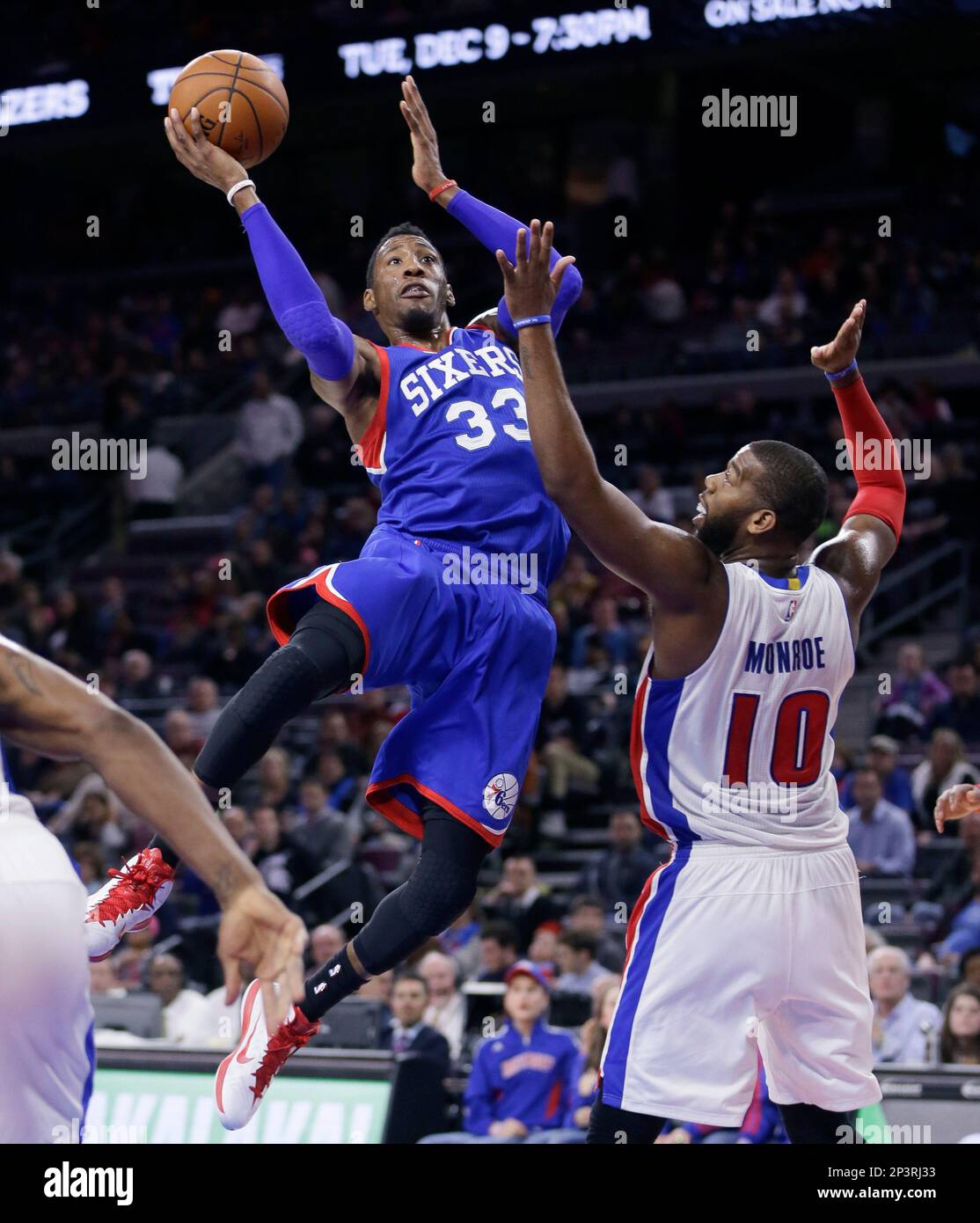 Philadelphia 76ers forward Robert Covington (33) shoots over Detroit ...