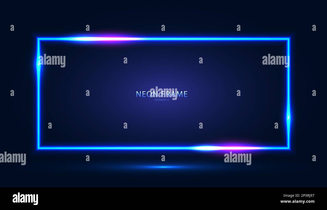 Neon rectangular frame with shining effects and highlights on a dark ...