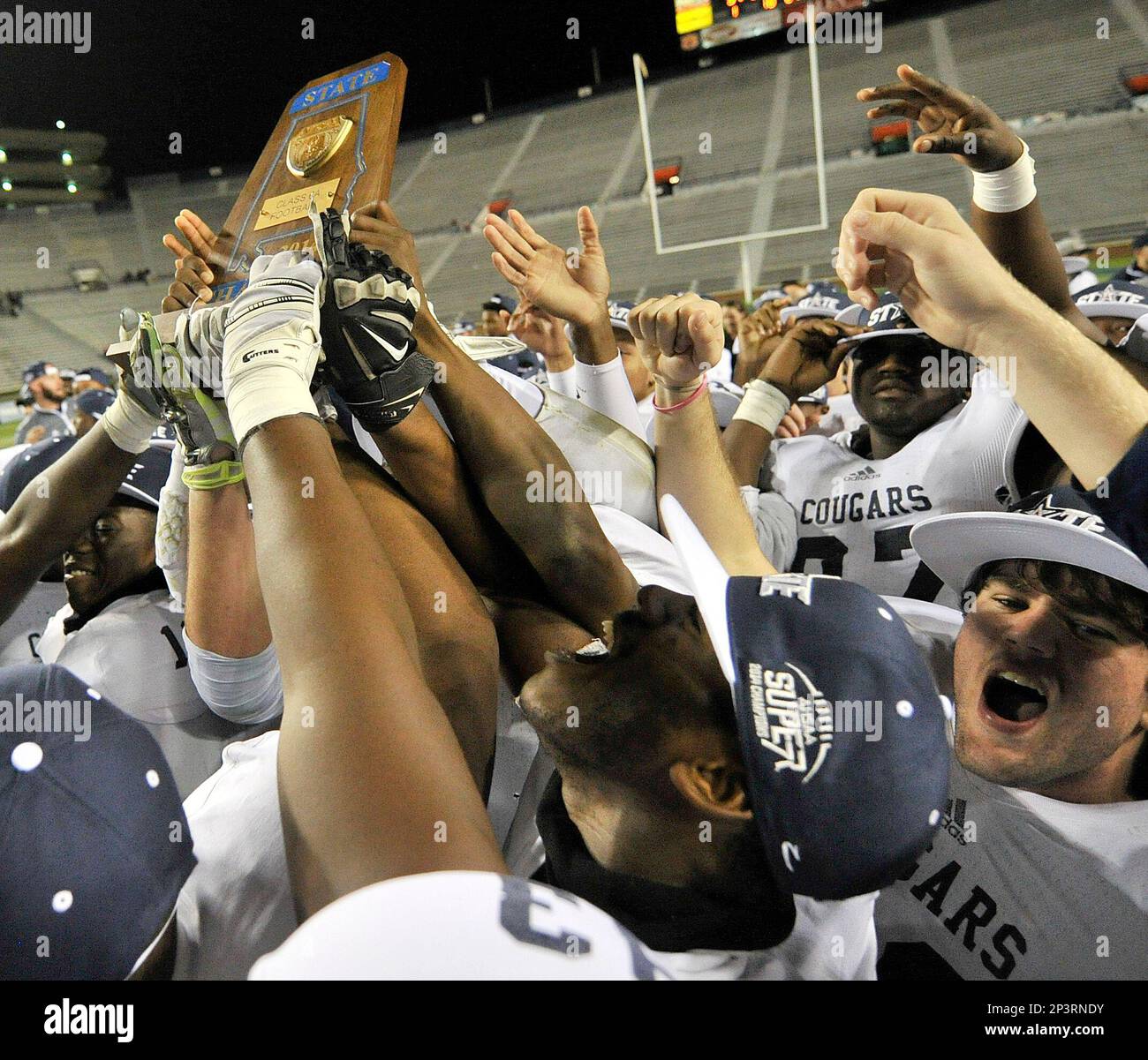 Clay-Chalkville celebrates the win over Saraland, Friday, Dec. 5, 2014 ...