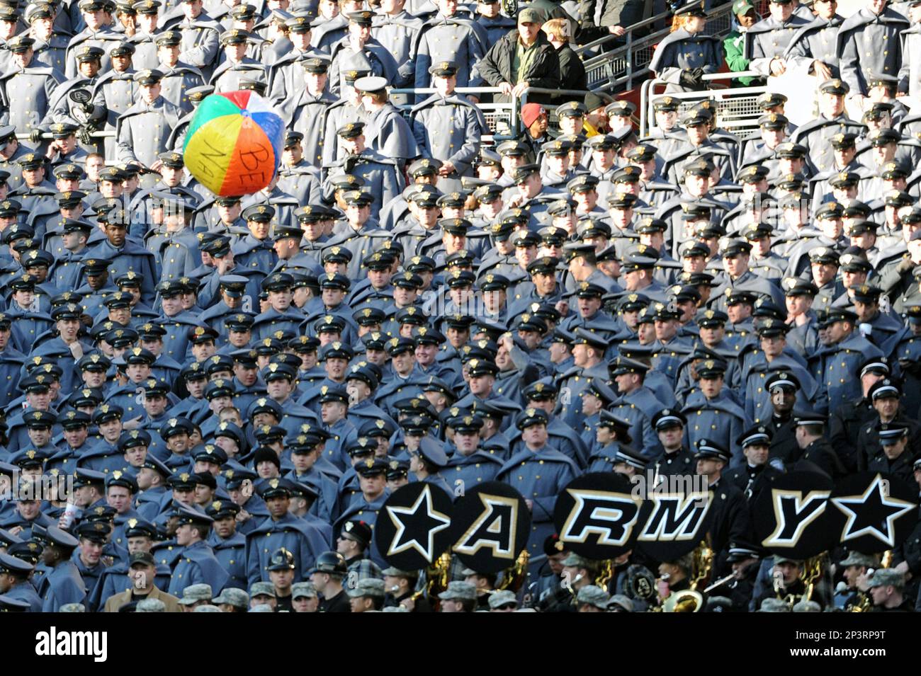 10 December 2011: A beach ball is tossed around on the Army side during ...