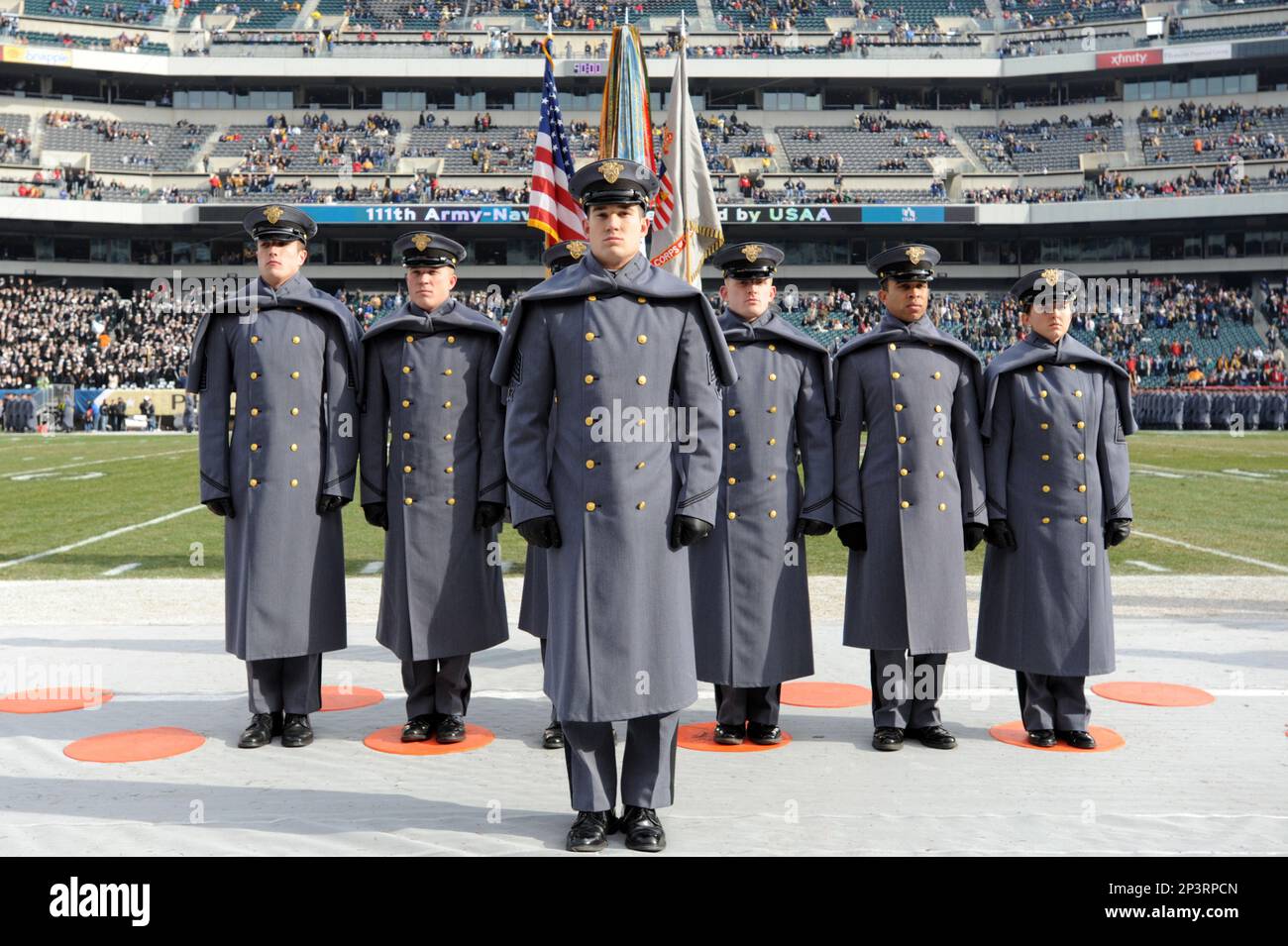 11 December 2010: The Army color guard marches on to the field for the ...