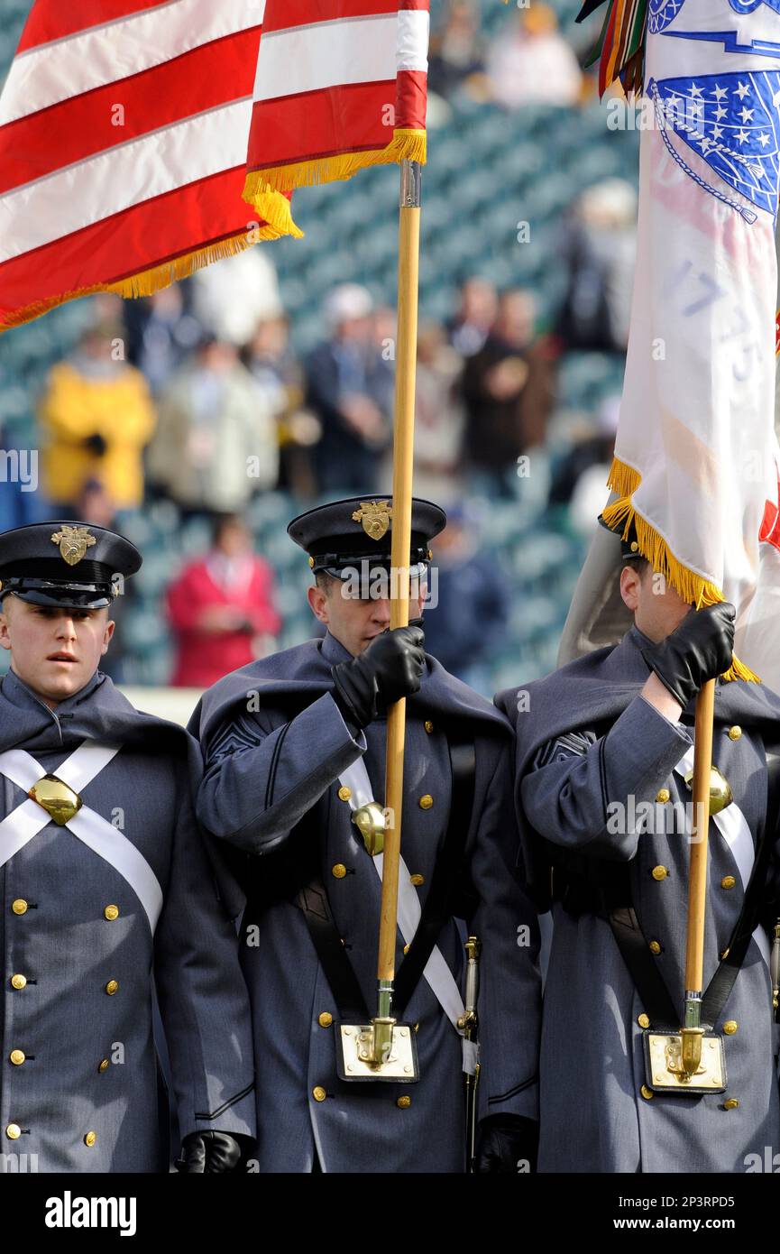 11 December 2010: The Army color guard marches on to the field for the ...