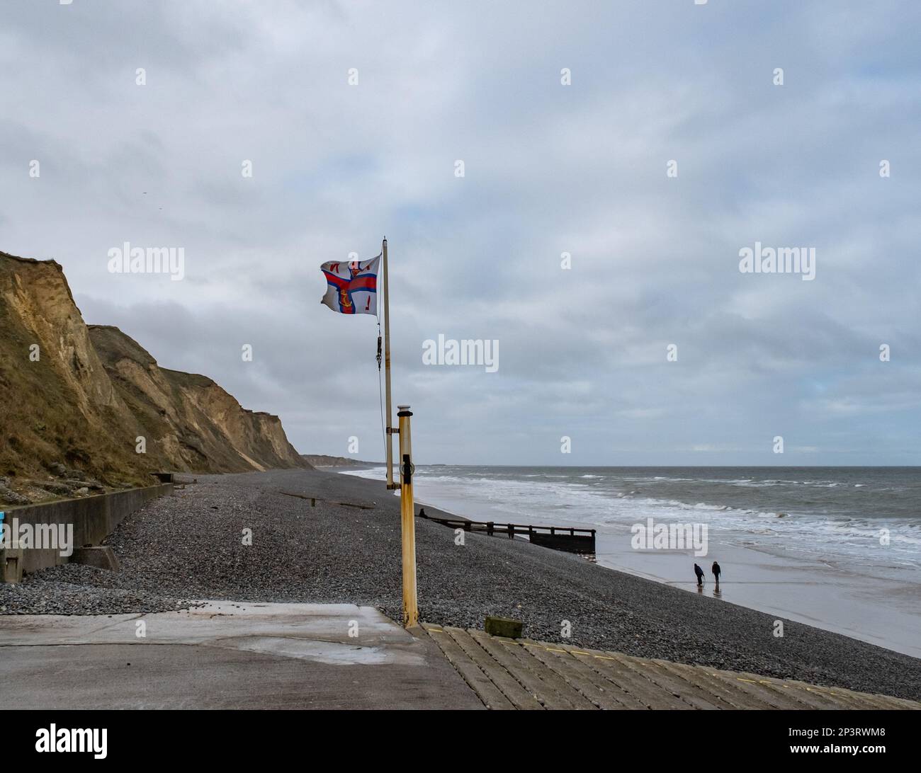 The RNLI flag flying in the breeze outside Sheringham lifeboat station ...
