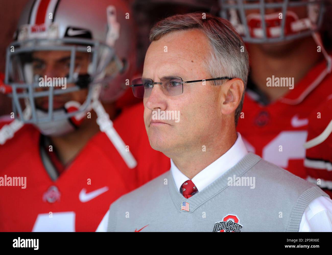 27 September 2008: Ohio State Buckeyes Head Coach Jim Tressel waits in ...