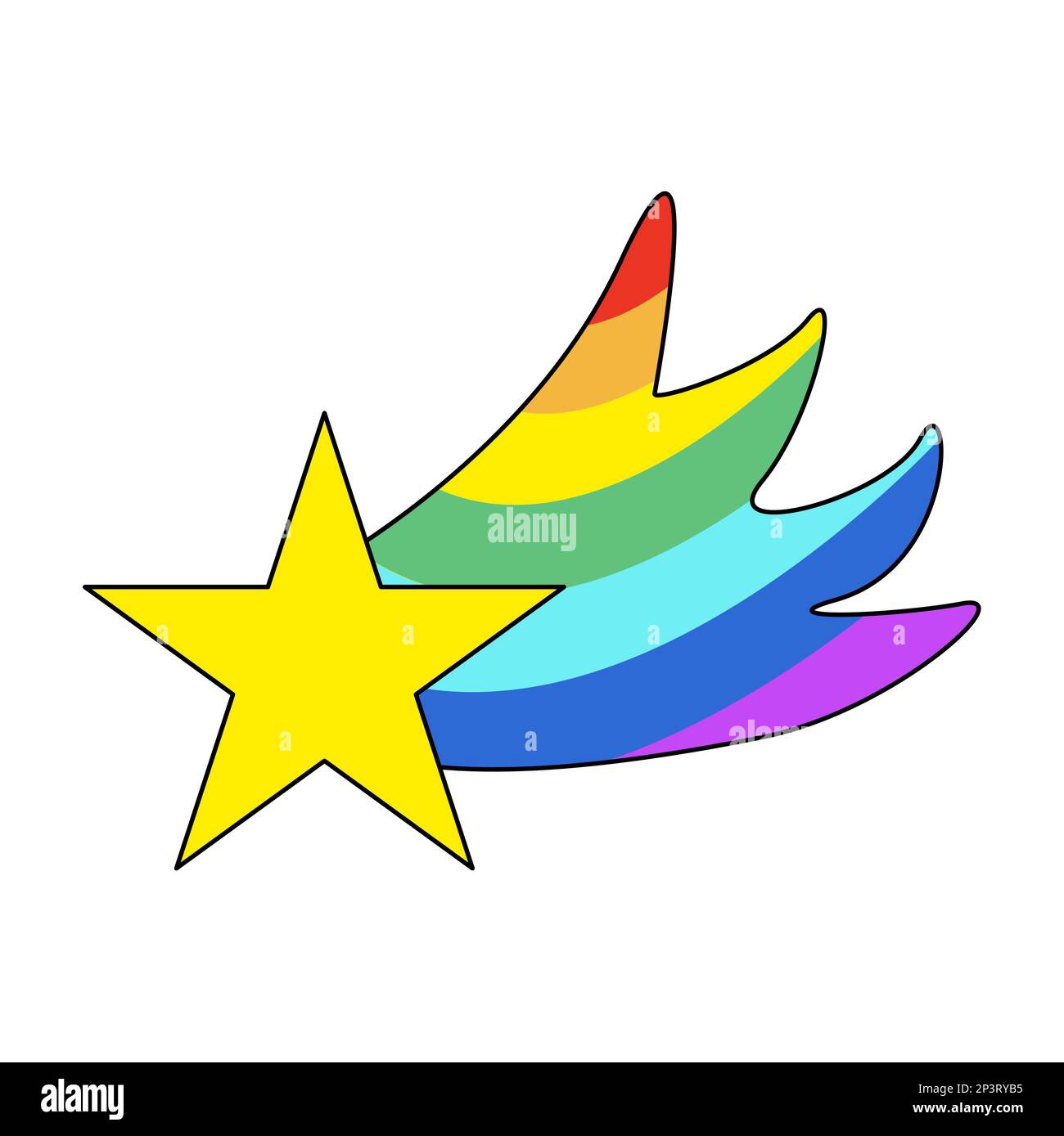 Colorful cartoon star with rainbow tail, doodle style flat vector ...
