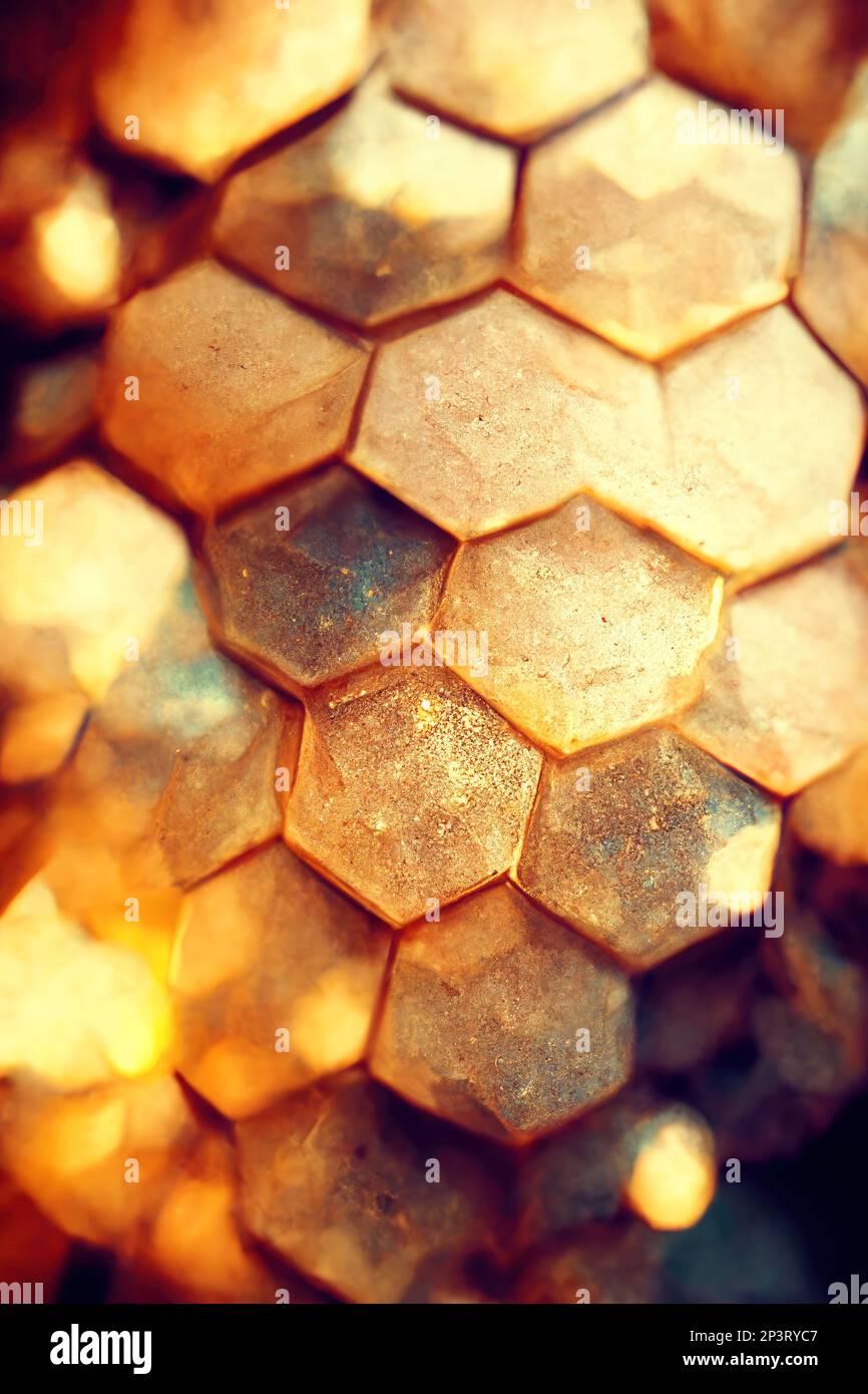 Beautiful golden hexagonal honeycomb background. Digital art Stock ...