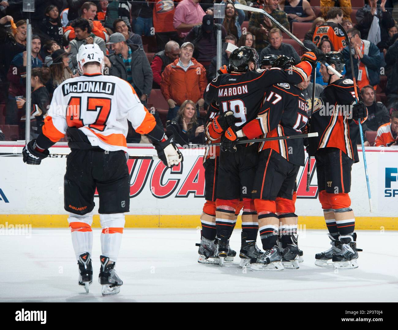 The Ducks' celebrate Sami Vatanen's game-tying goal in the second ...