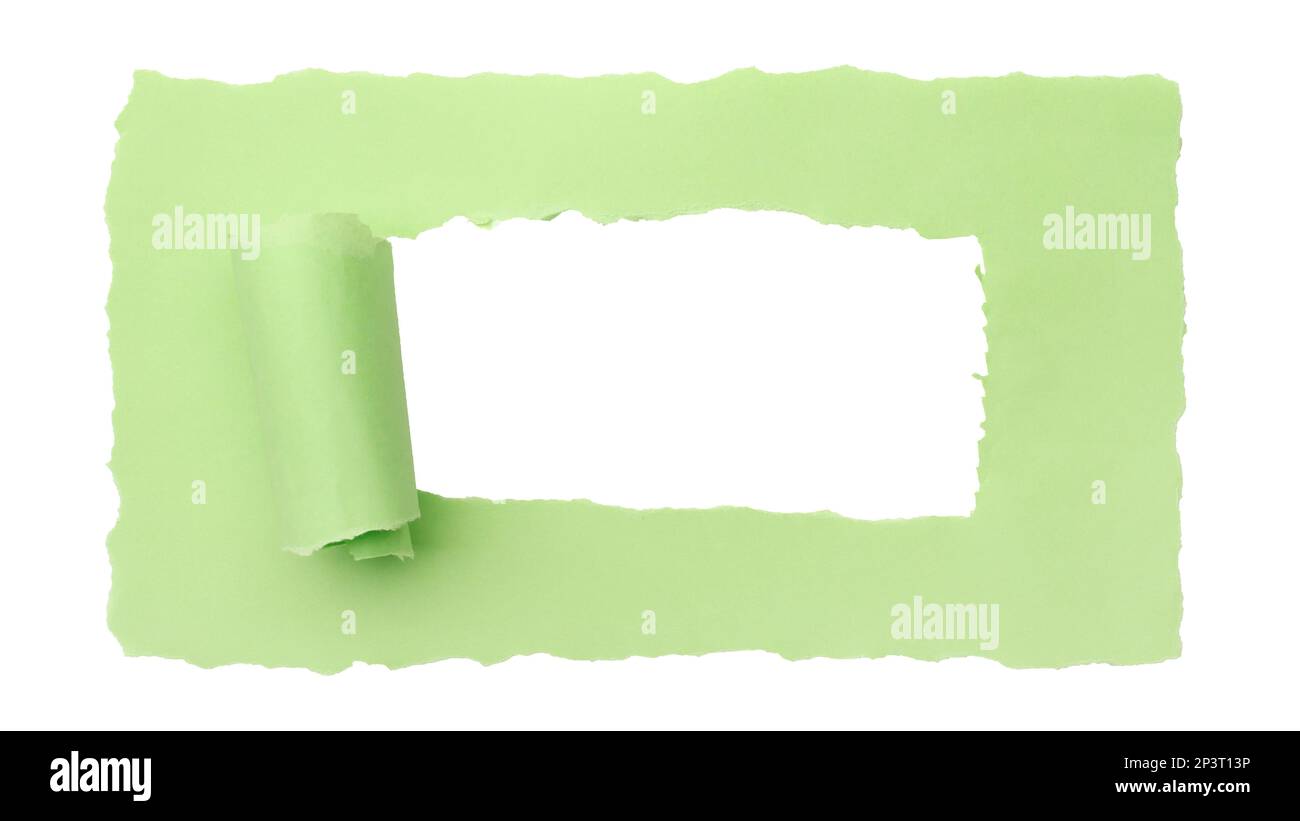 Green Paper frame, torn paper with space a white background for text ...