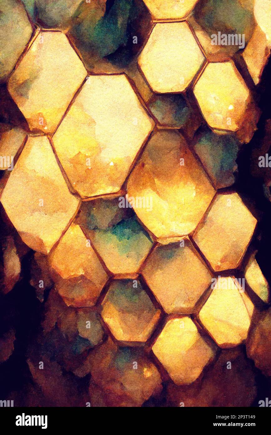 Beautiful golden hexagonal honeycomb background. Digital art Stock ...