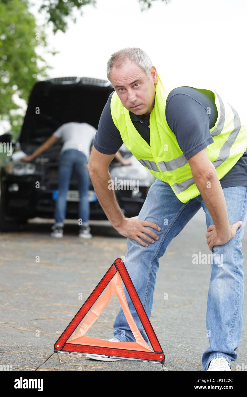 red warning triangle car problems Stock Photo - Alamy