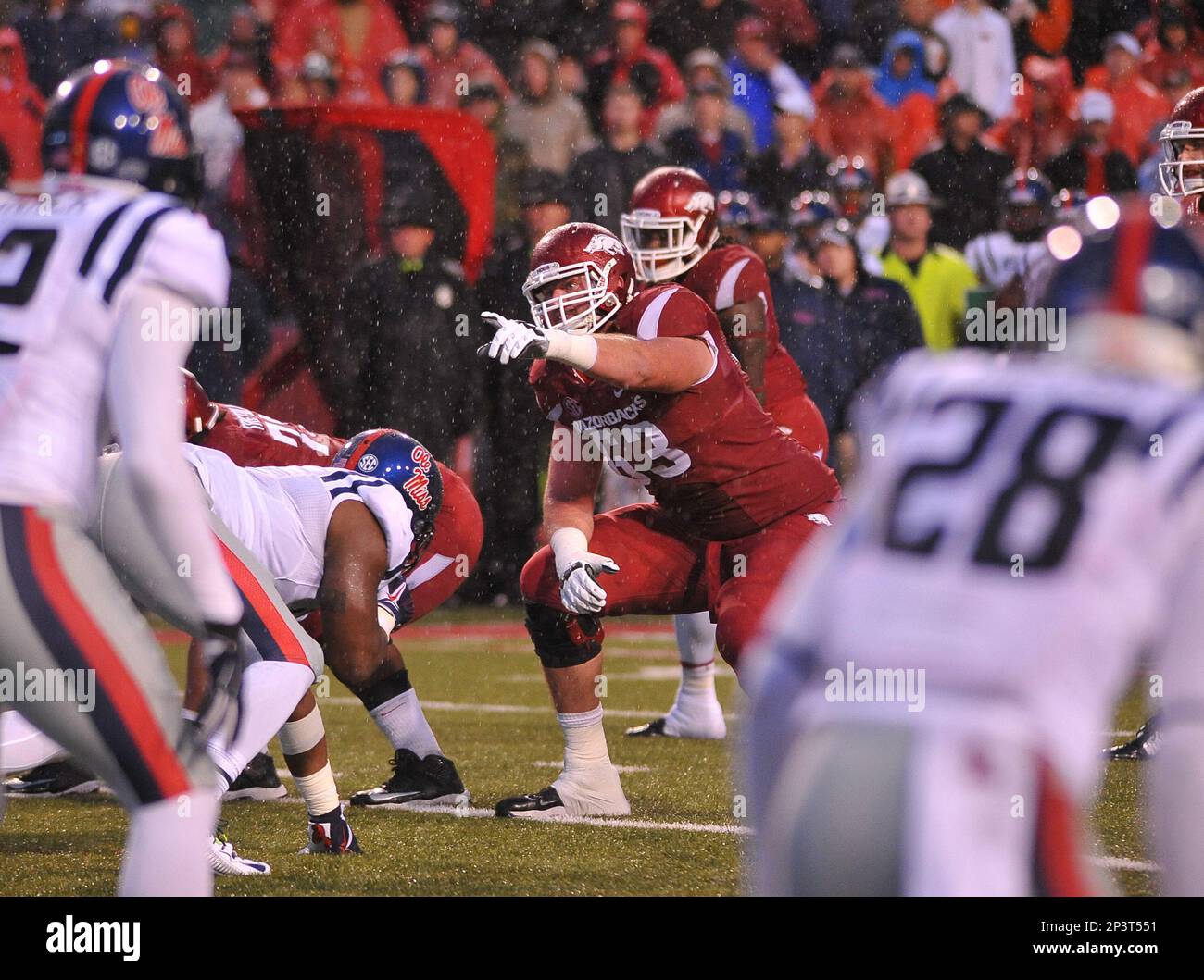 22 November 2014: University of Arkansas offensive lineman Dan Skipper ...