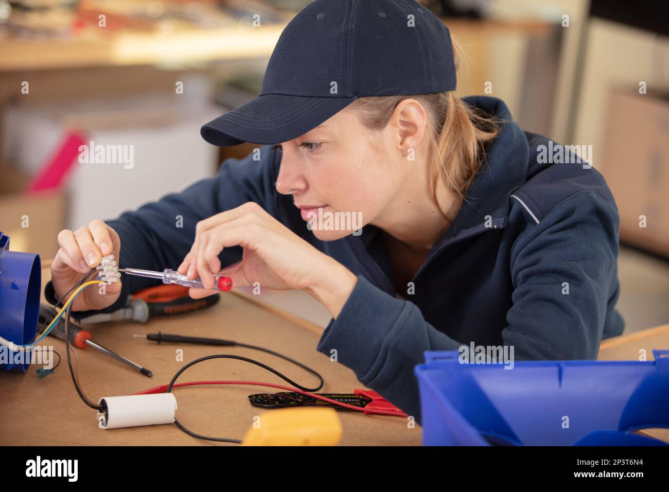 Electrician female power line hi-res stock photography and images - Alamy