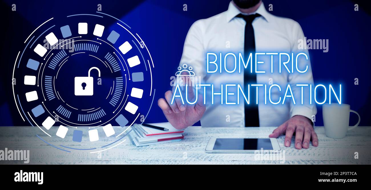 Hand writing sign Biometric Authentication. Concept meaning identity verification involves ...