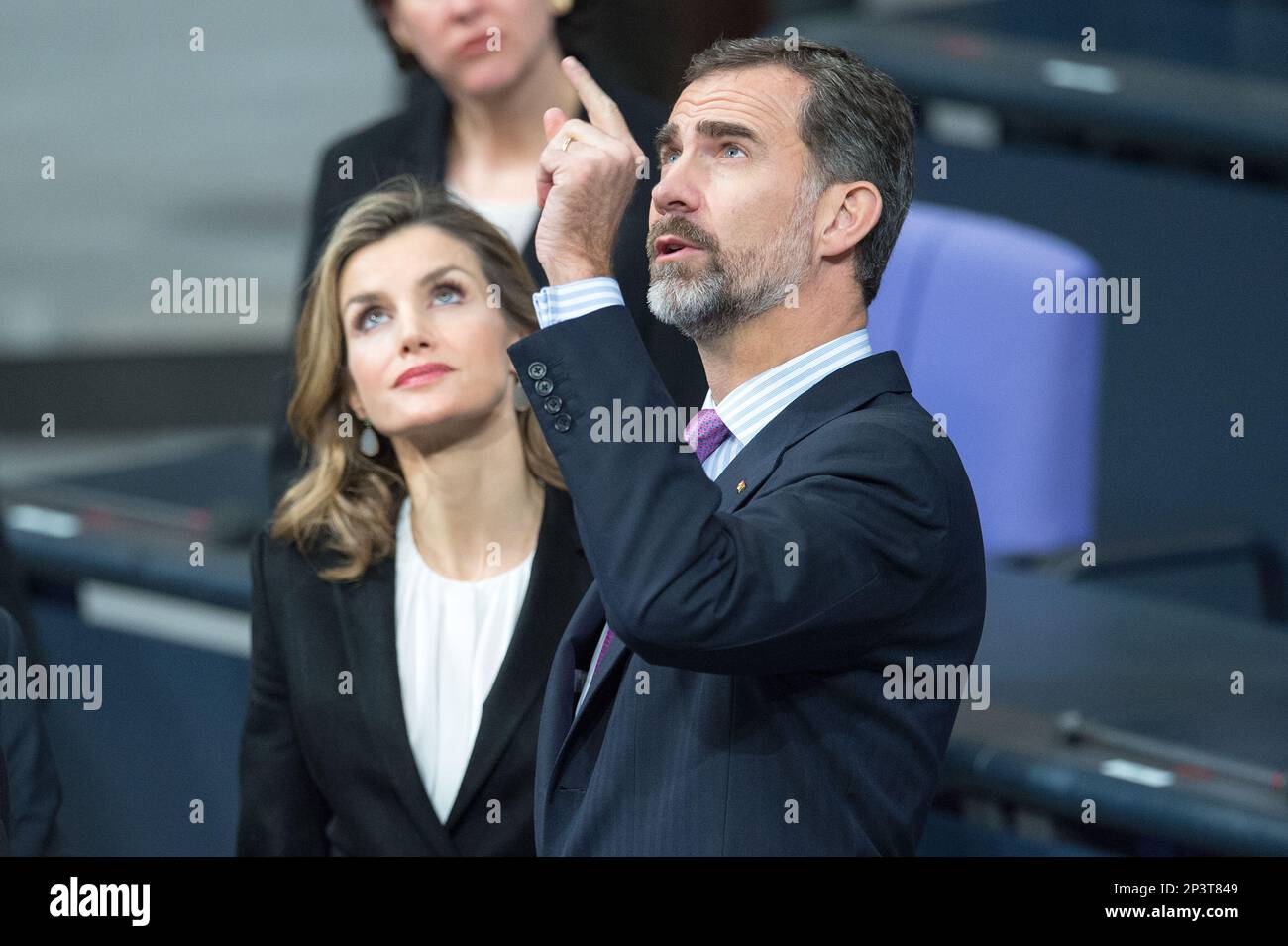 Spain's King Felipe VI and his wife Queen Letizia, left, visit the ...