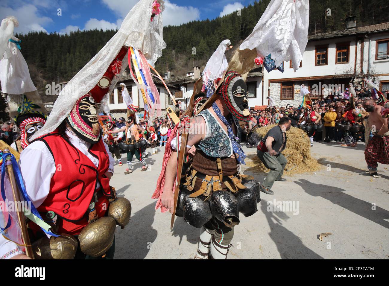 Traditional Kukeri in costume at the Festival of the Masquerade Games ...