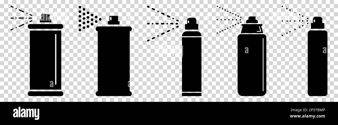 Black spray can icons. Vector illustration isolated on transparent ...