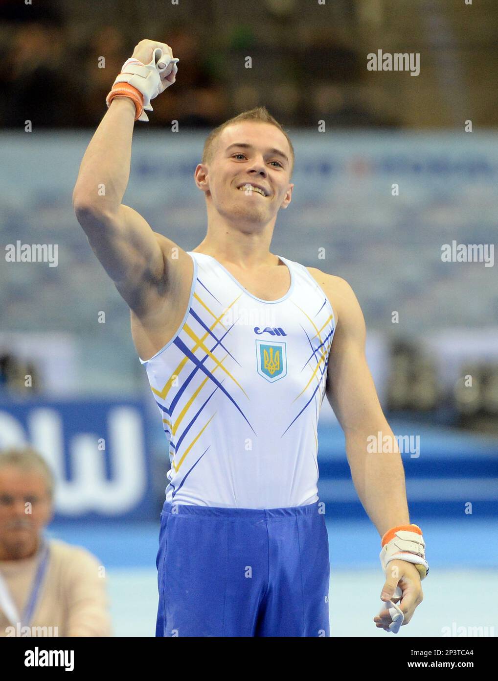 Ukrainian gymnast Oleg Verniaiev celebrates at the men's gymnastics ...