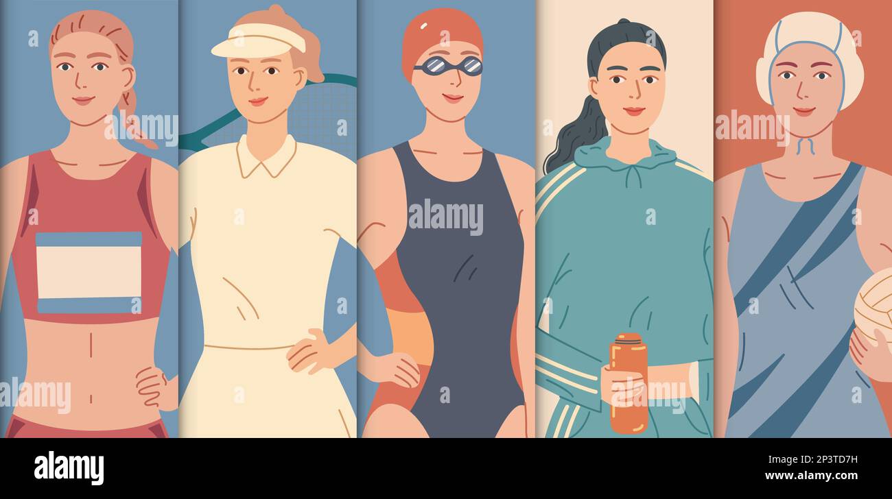 Women sport. Diverse sportswomen Portraits of female athletes Stock ...