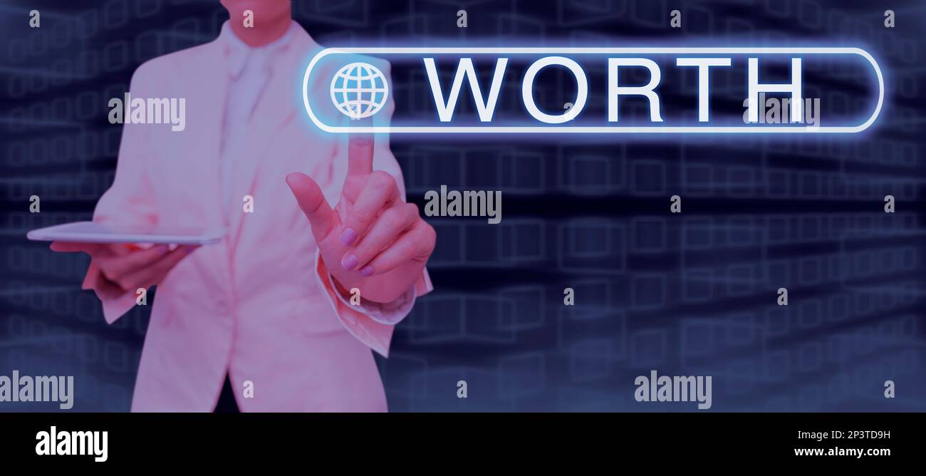 Conceptual display Worth. Business overview equivalent in value to sum ...